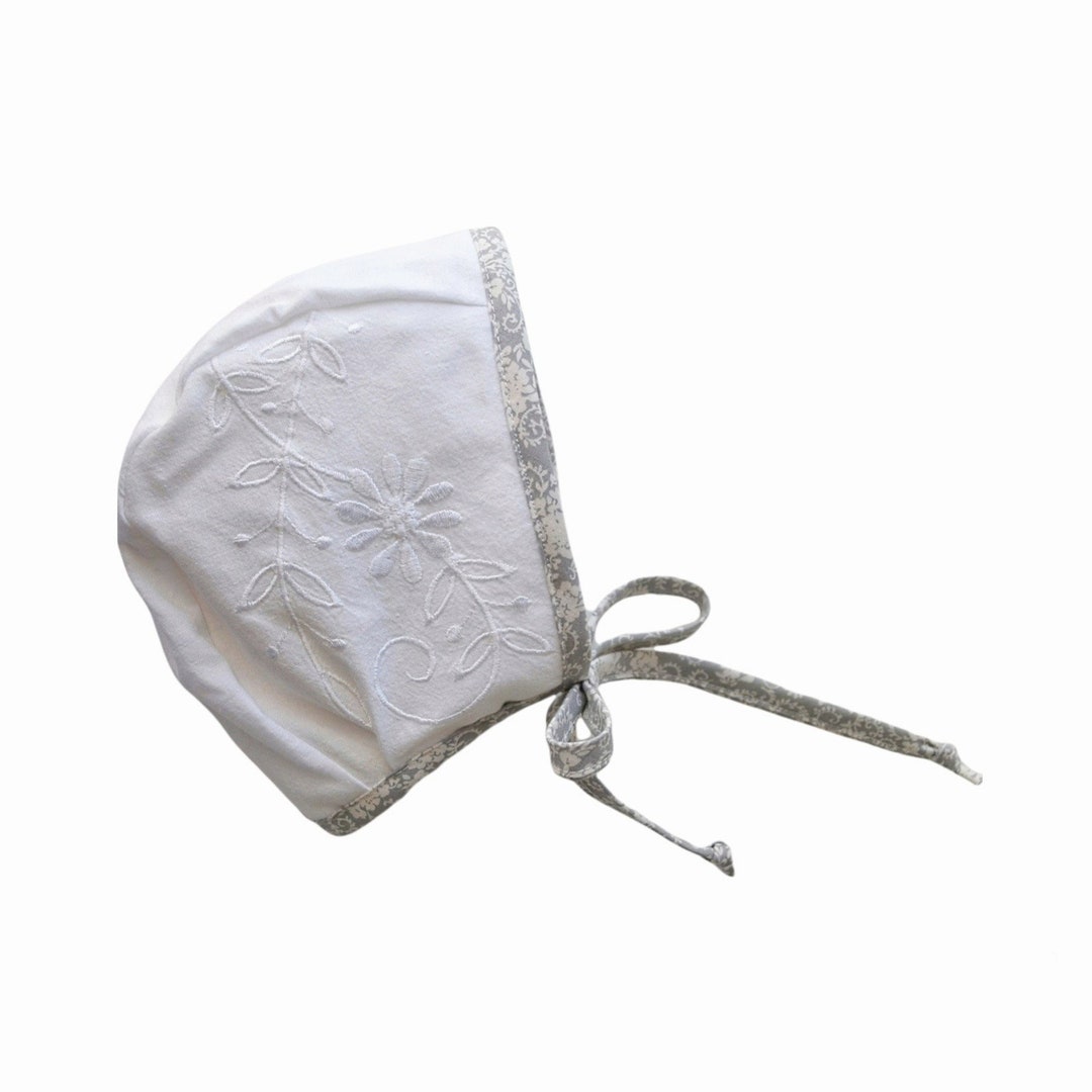 Embroidered White Baby Bonnet, Made From Vintage Upcycled Materials. - Etsy