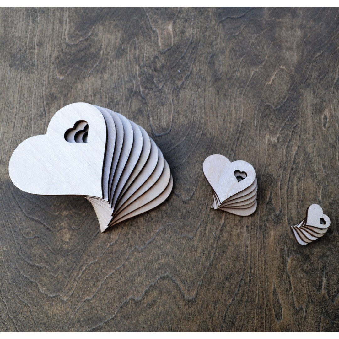 Wooden Heart Laser Cut Ornament DIY Earrings Necklace Pendant Wedding ...