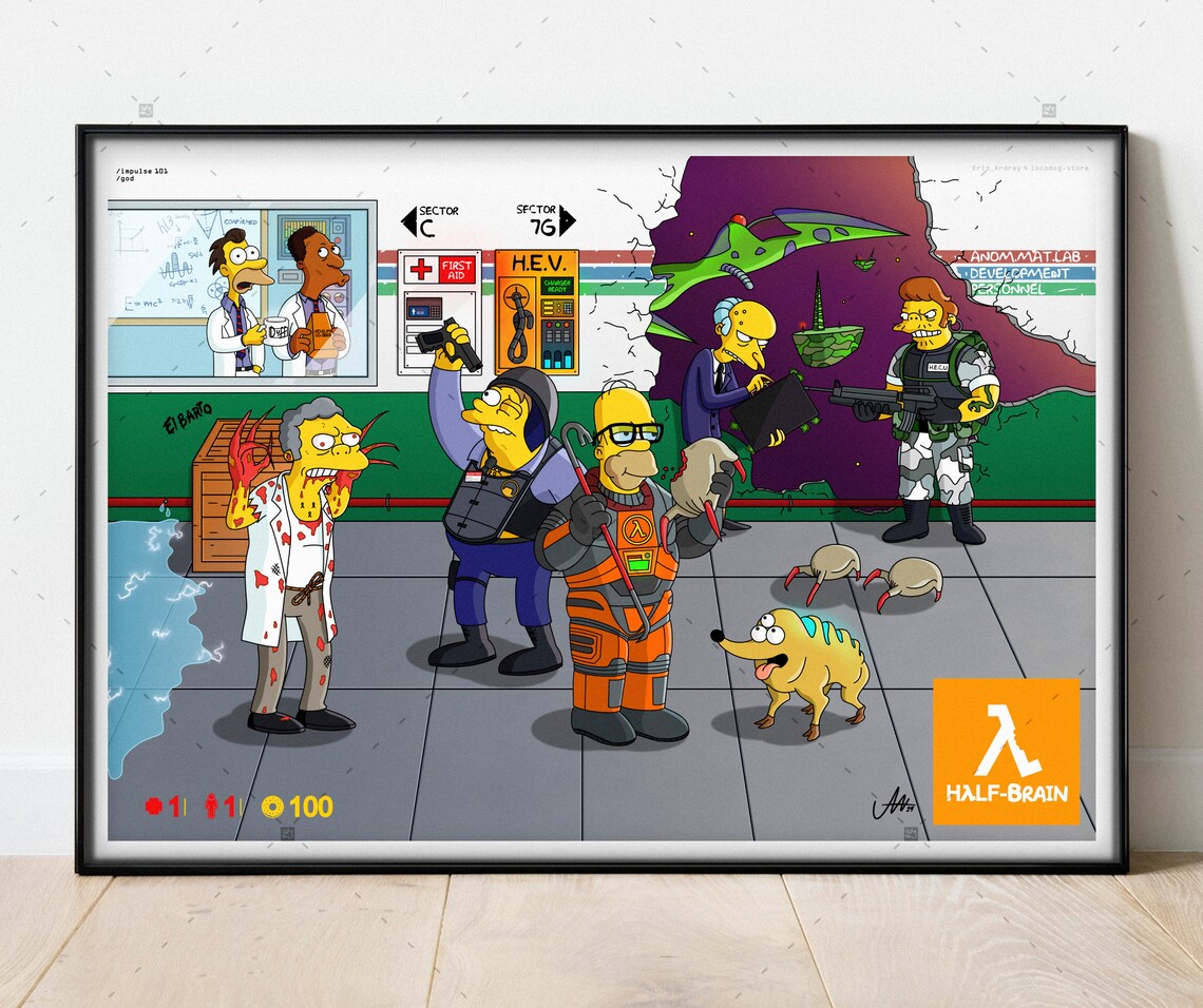 Half-brain Print A2 SIZE the Simpsons Poster Half-life Wall - Etsy