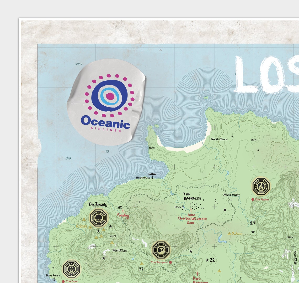 Lost Island Map Poster, Dharma Initiative Print, Lost TV Series Map ...