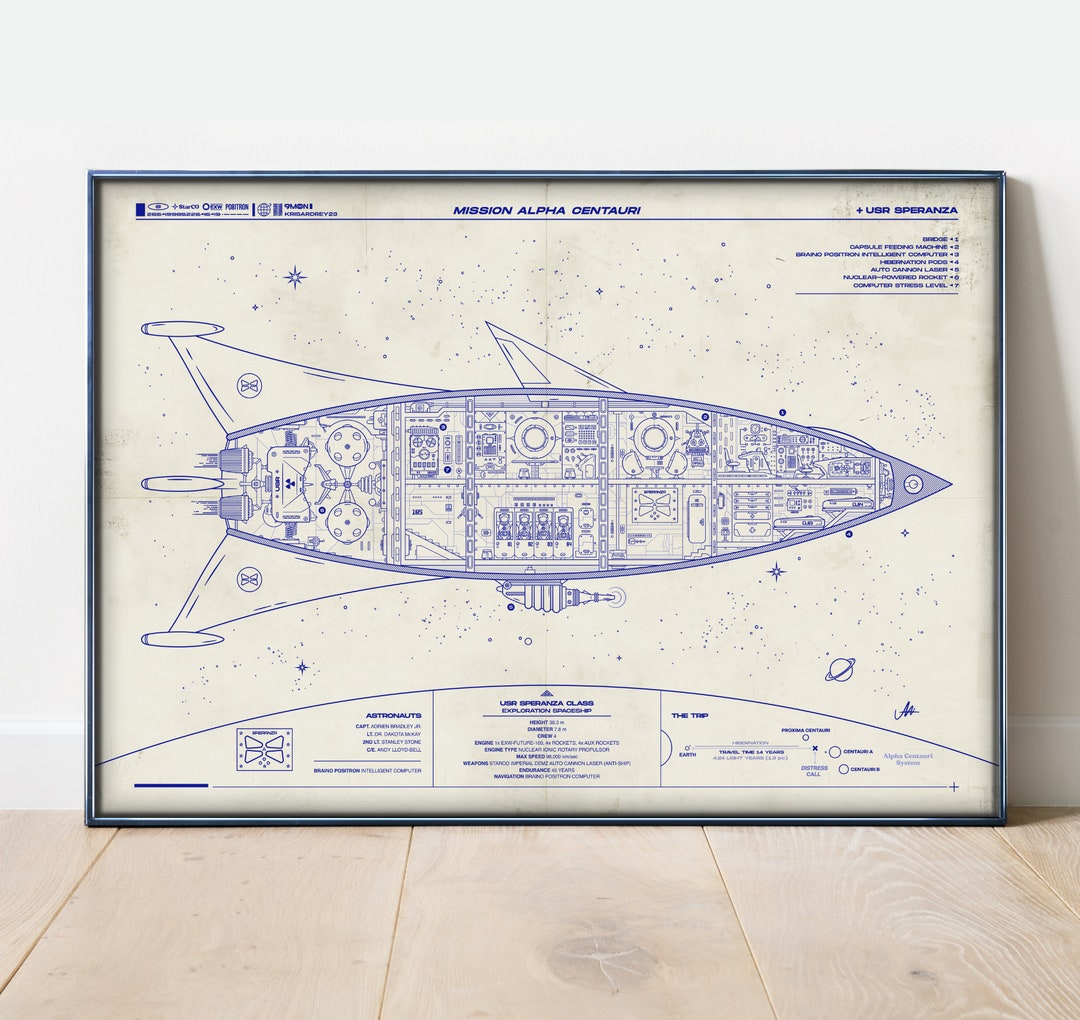 Spaceship Blueprint, Scifi Wall Art, Space Exploration, Planetary ...