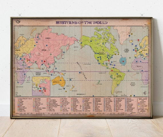 Mysteries of the World Map Conspiracy Print Ancient Map | Etsy