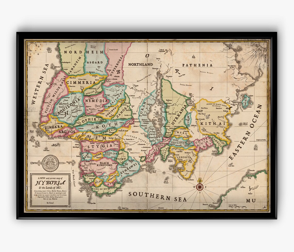 Hyboria map huge poster Conan the Barbarian print Cimmerian | Etsy