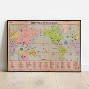Mysteries of the World Map Conspiracy print Ancient Map | Etsy