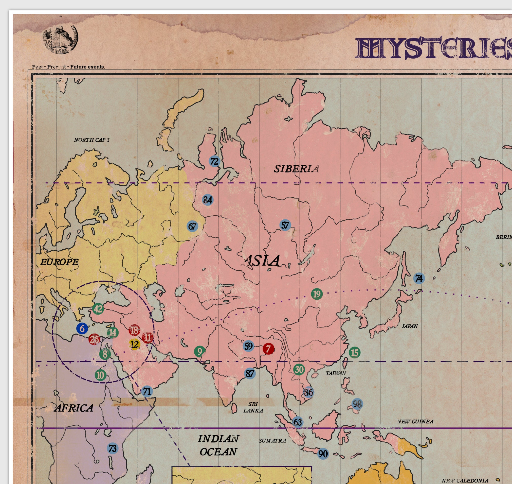 Mysteries of the World Map, Conspiracy Print, Ancient Map, Unique Map ...