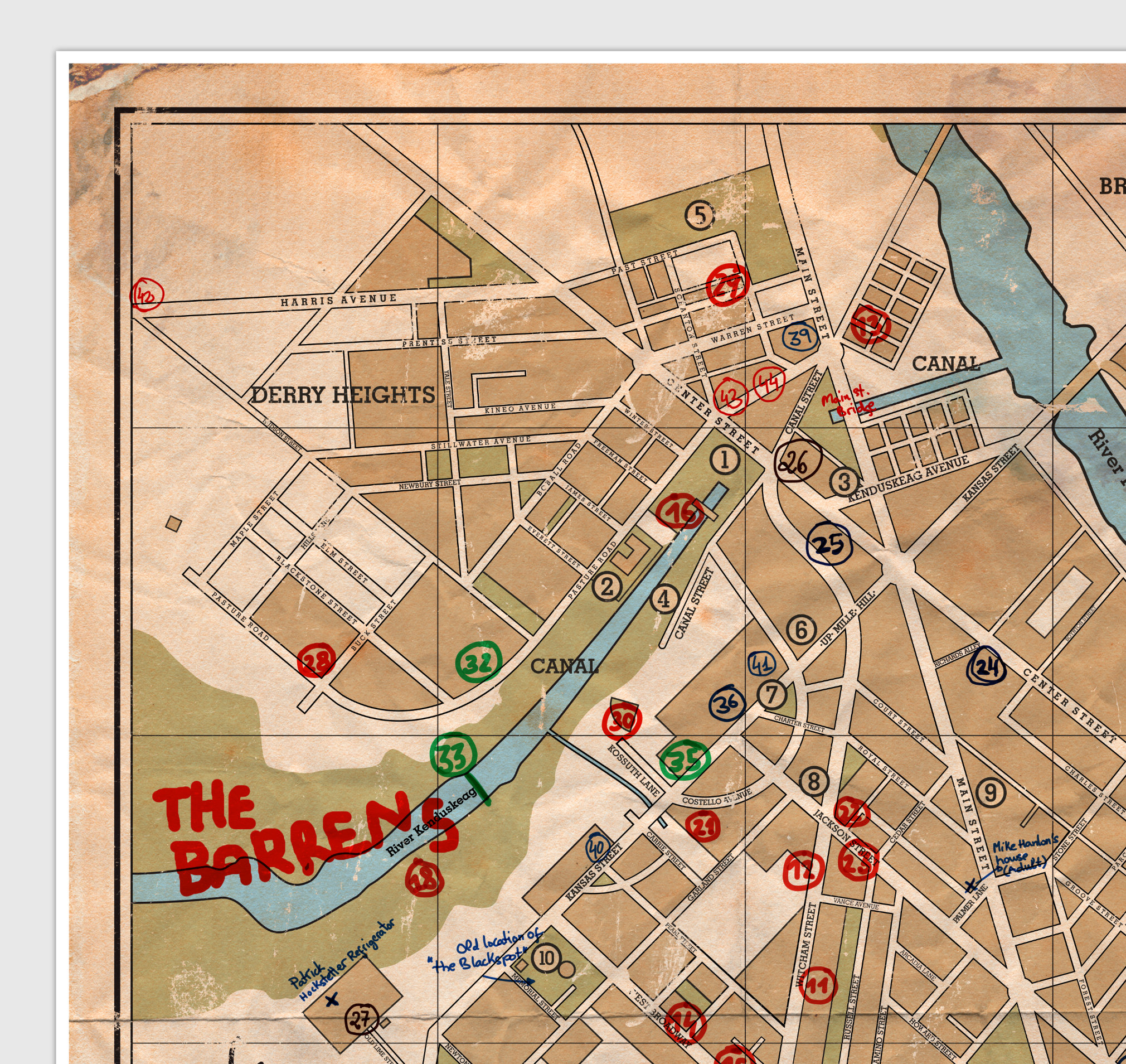 Losers Club Derry Map Poster Print, Stephen King It Wall Art, Terror ...