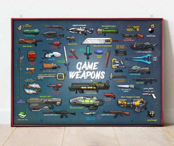 Video Games Weapons Gaming Swords Guns Video Game Print | Etsy