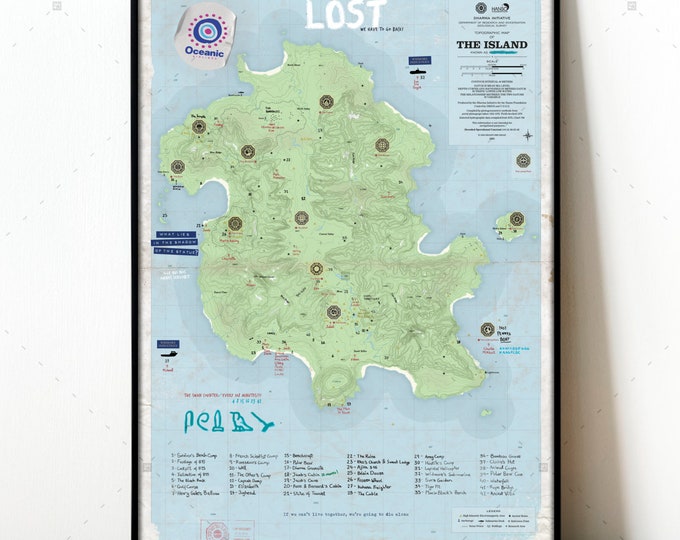 Lost Island Map Poster, Dharma Initiative Print, Lost TV Series Map ...