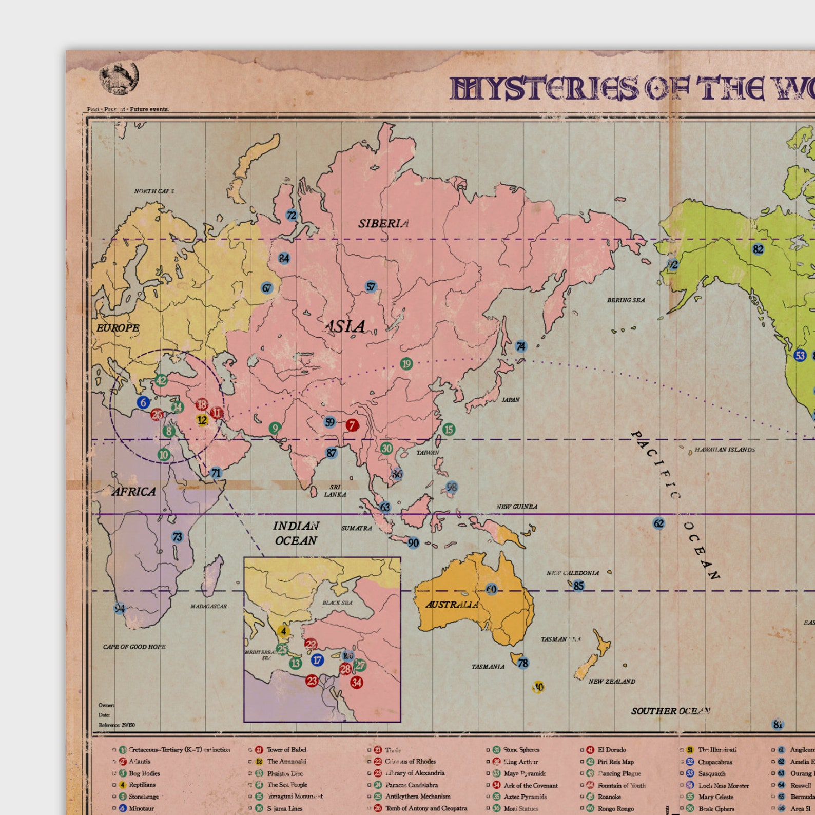 Mysteries of the World Map Conspiracy Print Ancient Map - Etsy