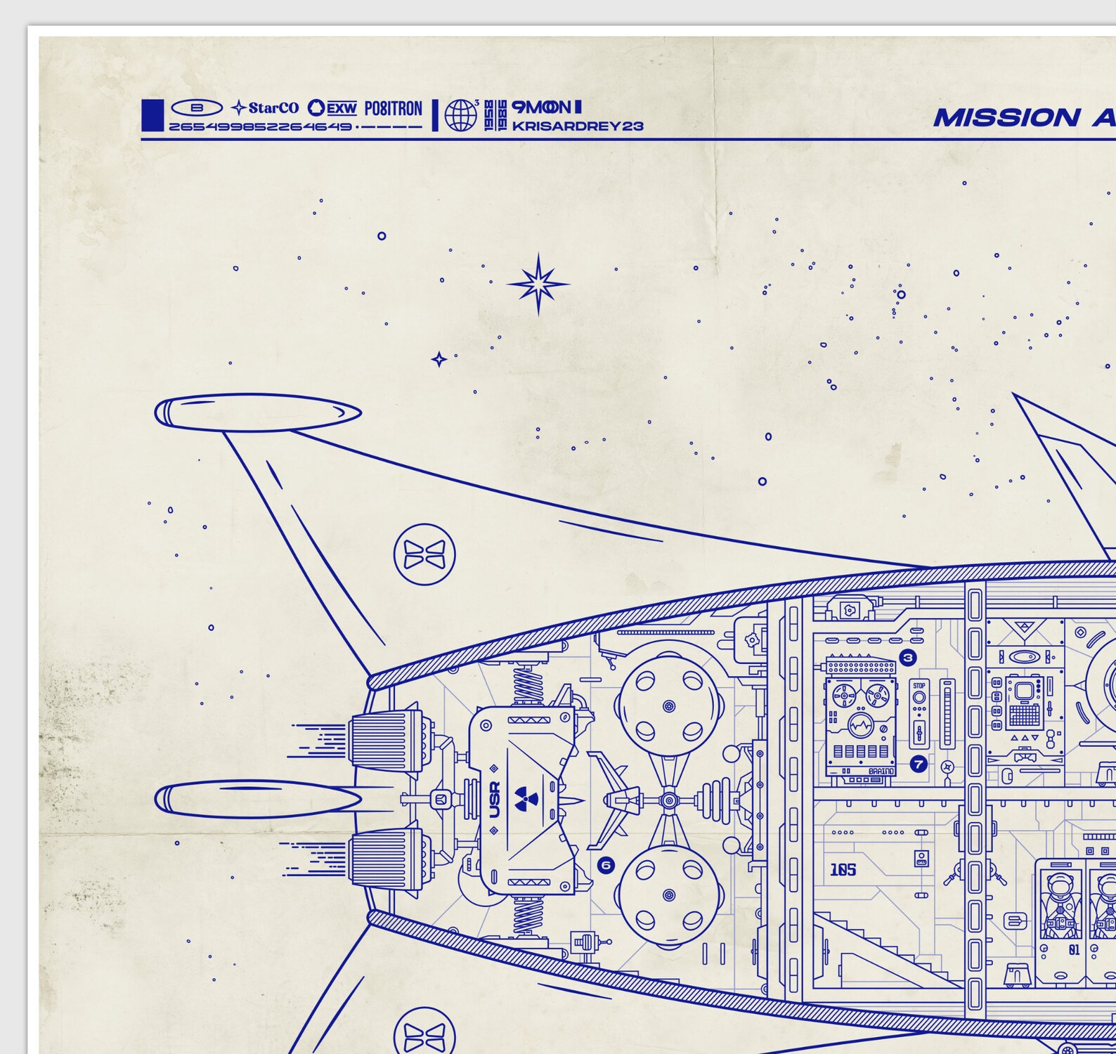 Spaceship Blueprint, Scifi Wall Art, Space Exploration, Planetary ...
