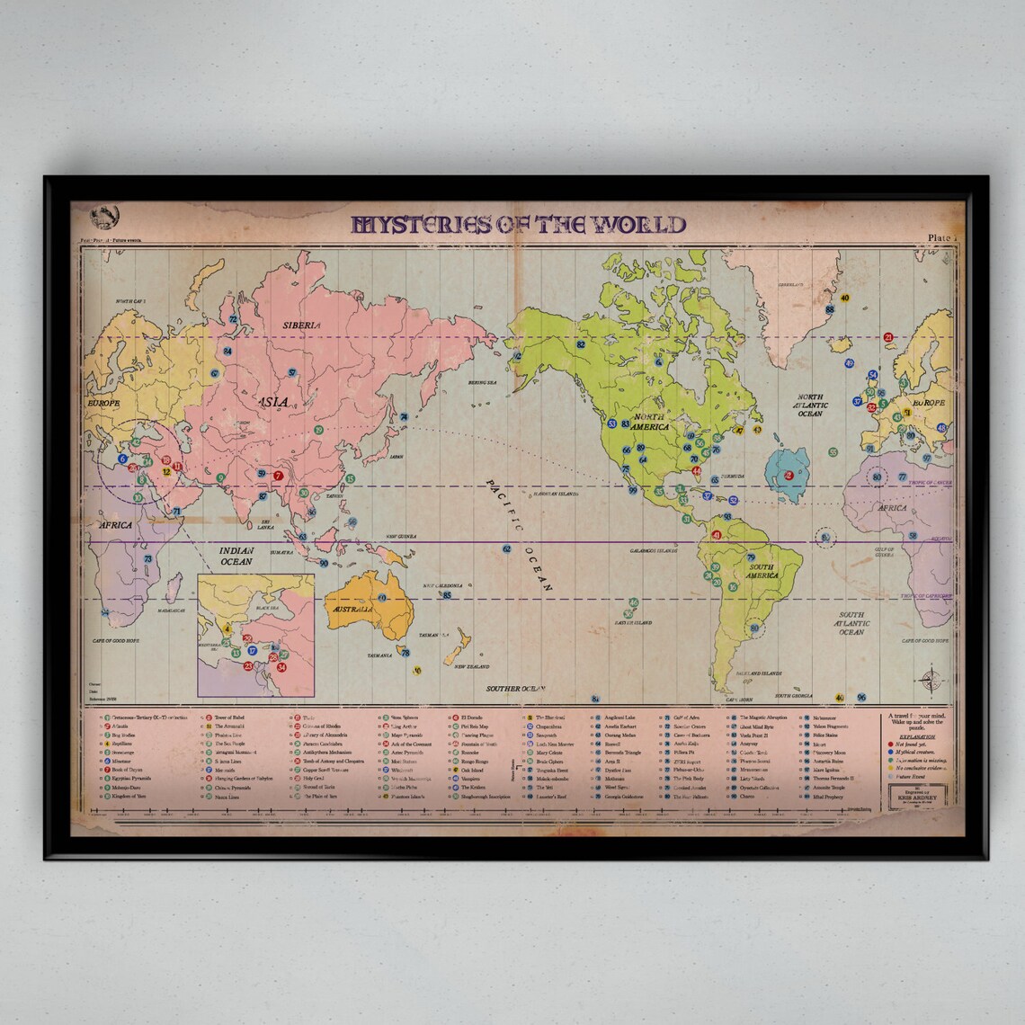 Mysteries of the World Map Conspiracy print Ancient Map | Etsy