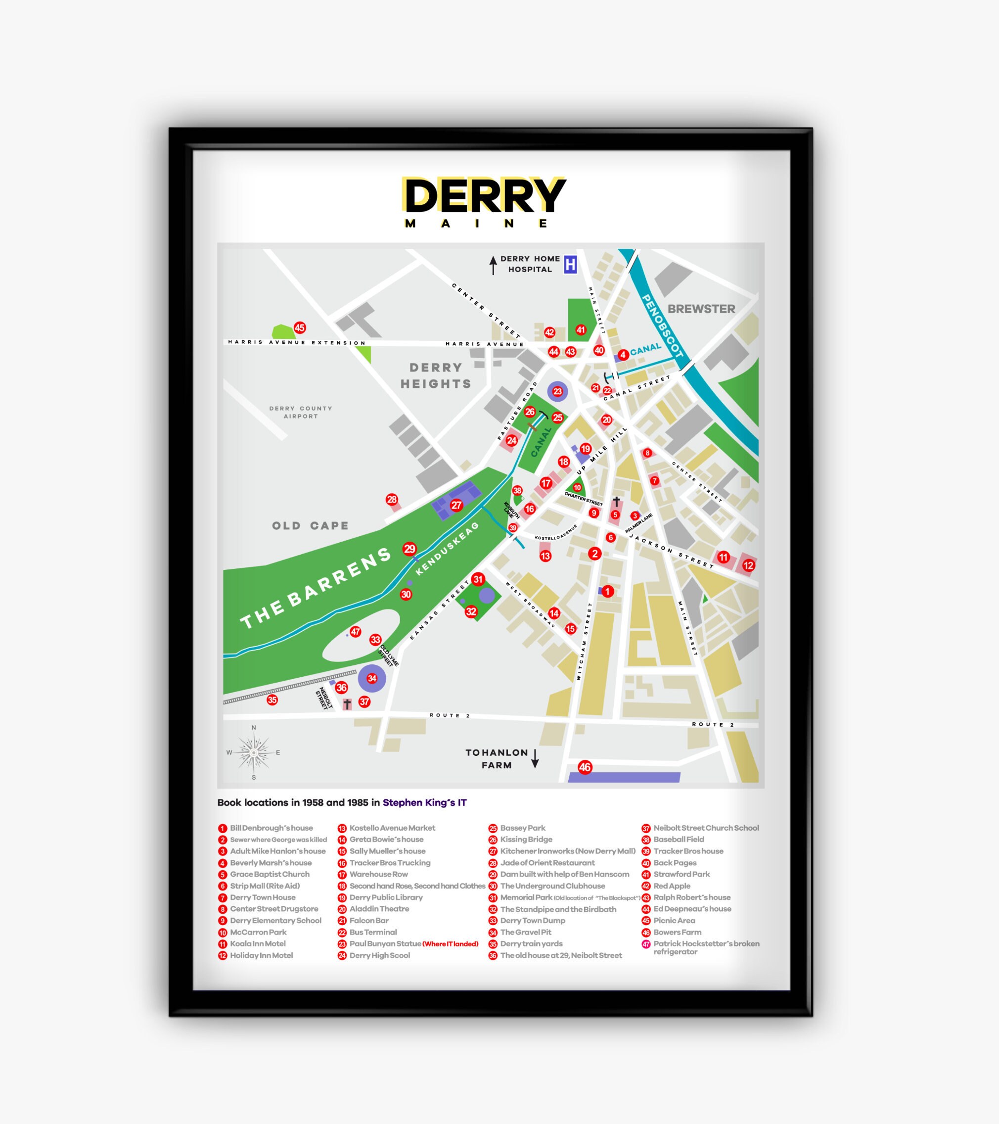 Derry Maine It Map Print Stephen King It wall Art print | Etsy