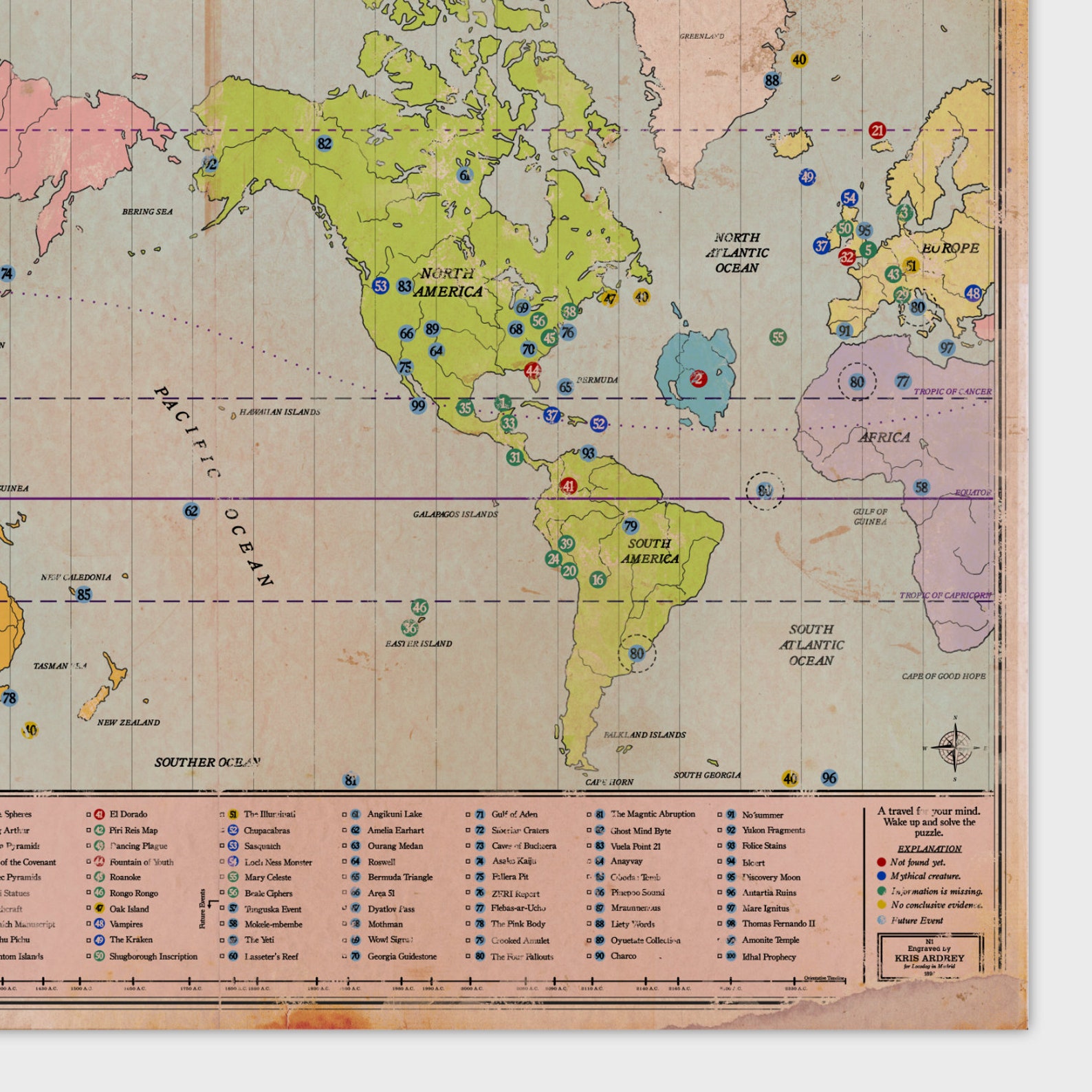 Mysteries of the World Map Conspiracy Print Ancient Map | Etsy