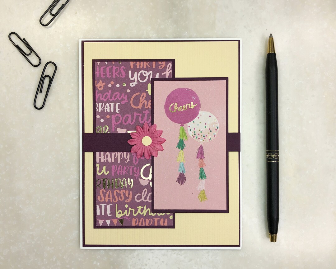 Cheers Birthday Card With Gold Foil, Handmade Greeting Card - Etsy