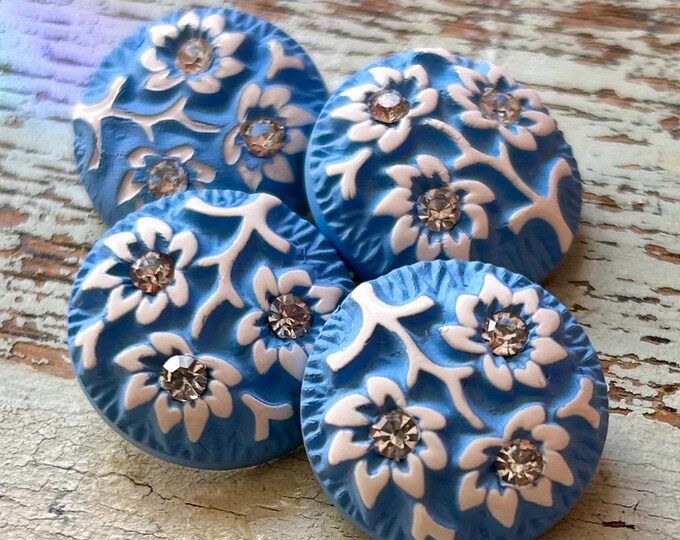 Blue Floral Buttons - Etsy