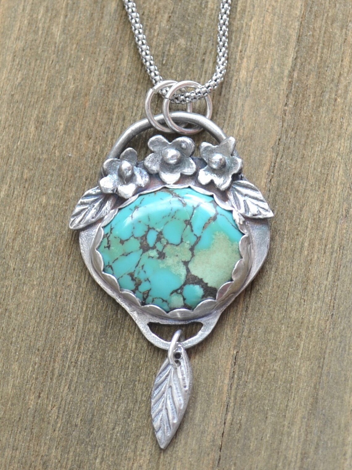 Sterling Turquoise Floral Pendant - Etsy