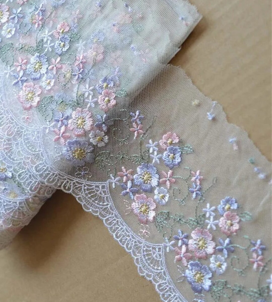 Pink & Lavender Floral Embroidered Net Lace - Etsy
