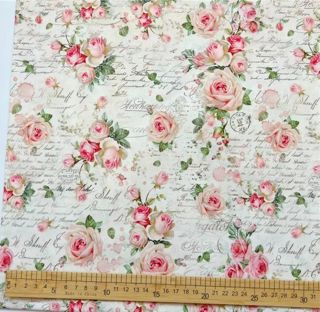 Shabby Chic Pink Roses Cotton Fabric - Etsy