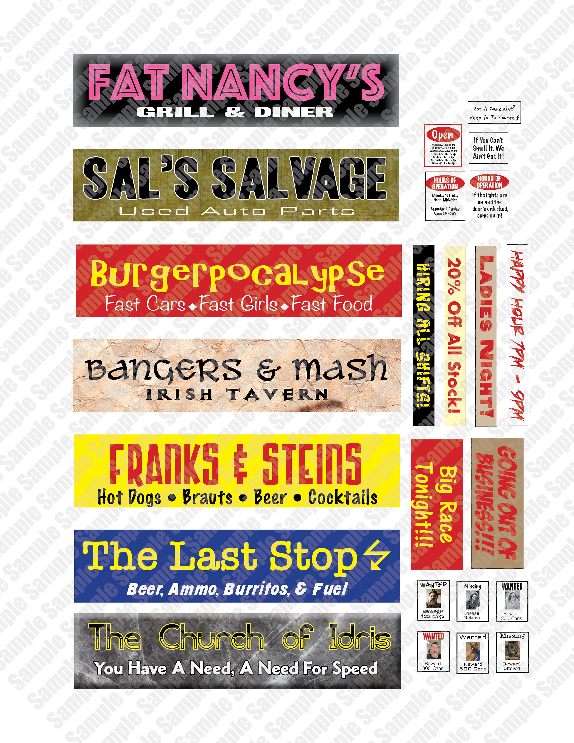 Store & Gate Signs for Gaslands, Autokill, Warhammer 40K, Marvel Crisis ...