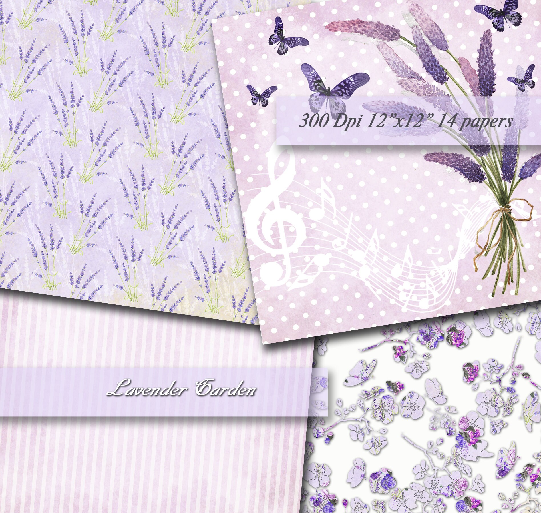 Lavender Digital Papers Scrapbooking Lavender Garden Lila | Etsy