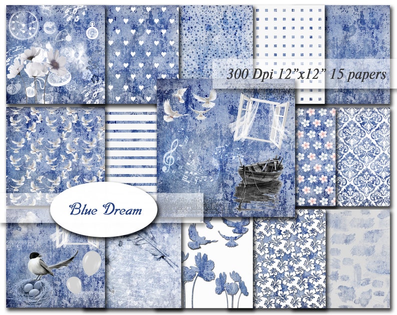 Blue Dream Digital Papers Scrapbooking Blue Paper Digital Background ...
