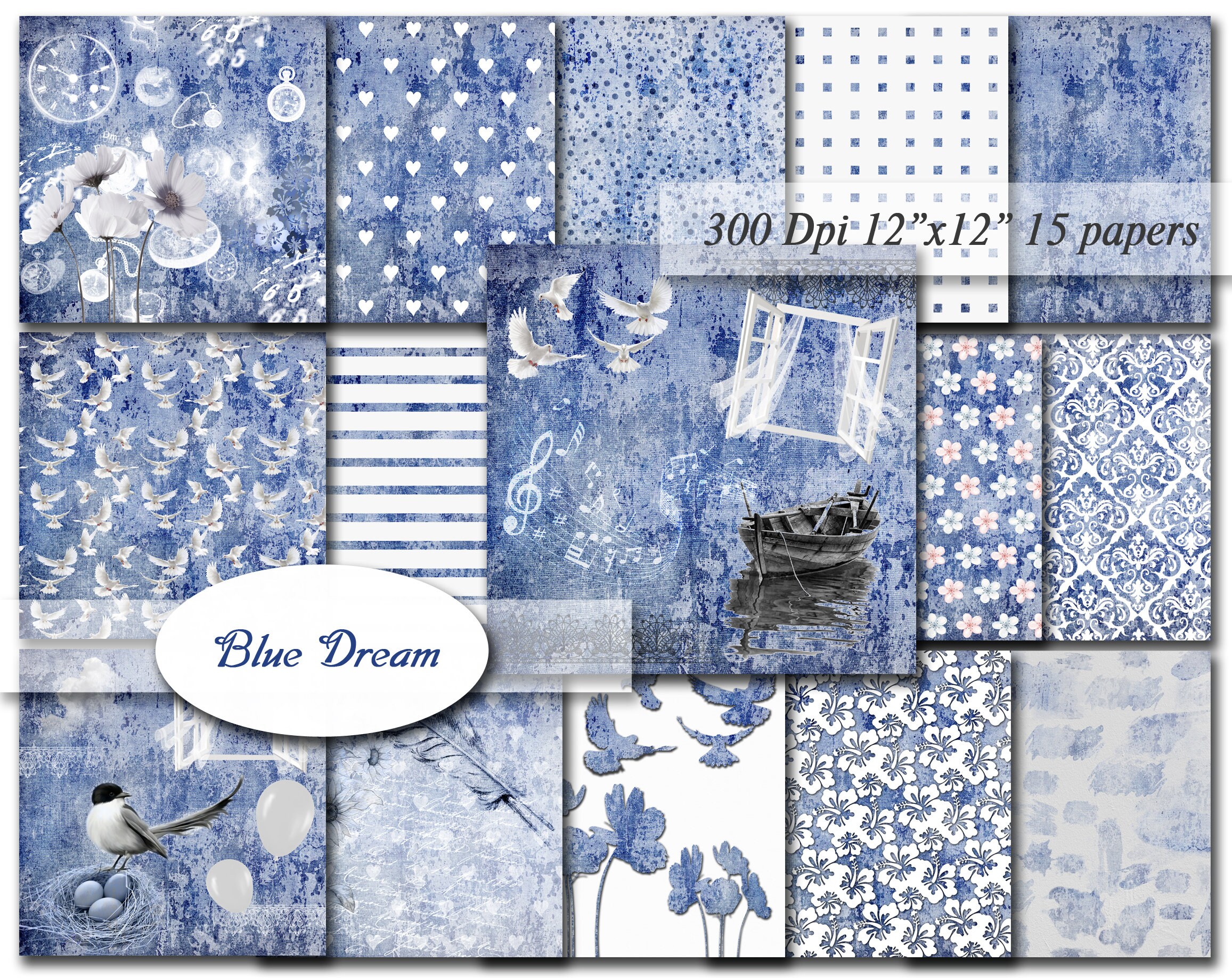 Blue Dream Digital Papers Scrapbooking Blue Paper Digital Background ...