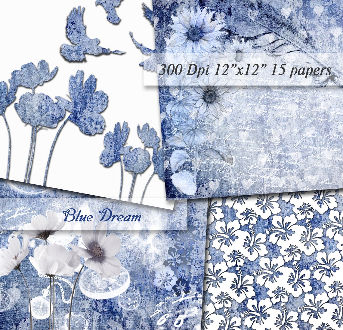 Blue Dream Digital Papers Scrapbooking Blue Paper Digital Background ...