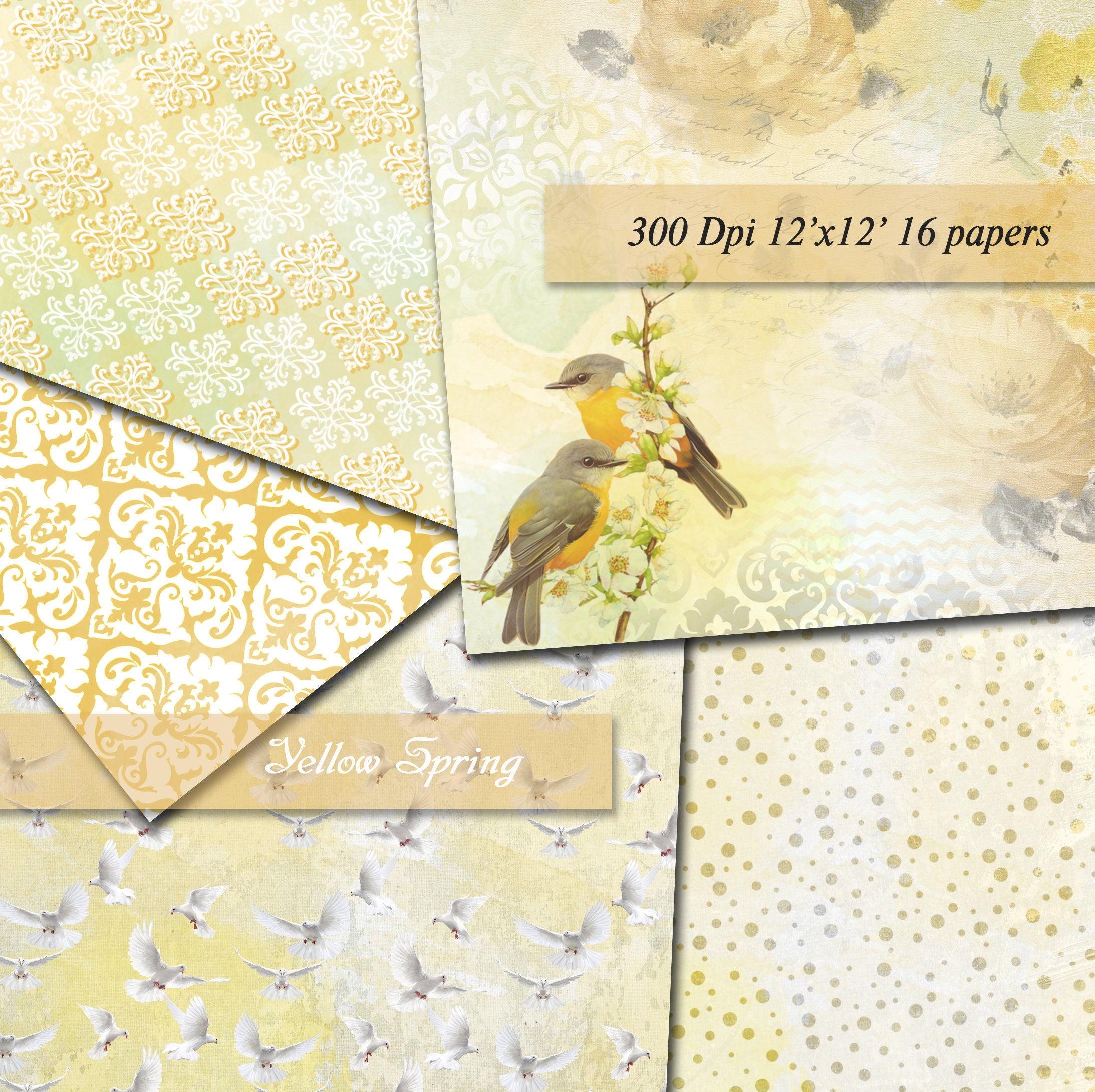 Yellow Spring Digital Papers Scrapbooking Paper Digital Background ...