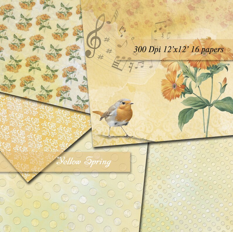 Yellow Spring Digital Papers Scrapbooking Paper Digital Background ...