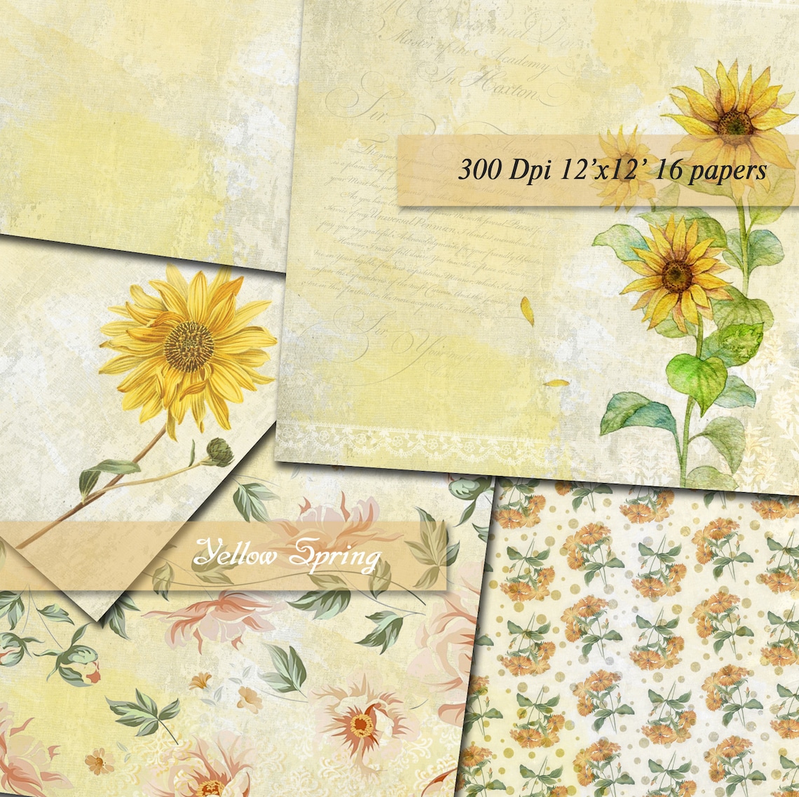 Yellow Spring Digital Papers Scrapbooking Paper Digital Background ...