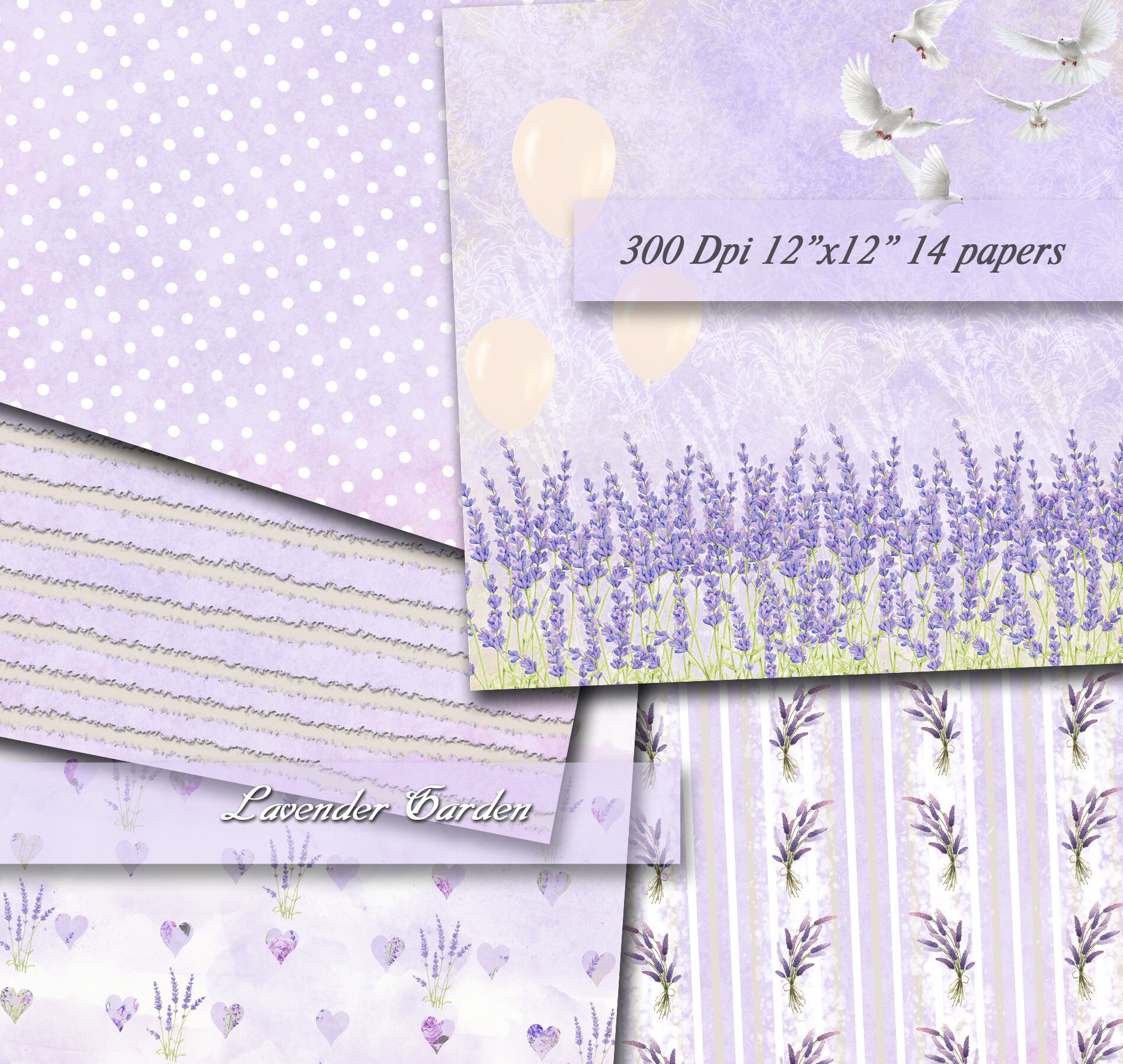 Lavender Digital Papers Scrapbooking Lavender Garden Lila | Etsy