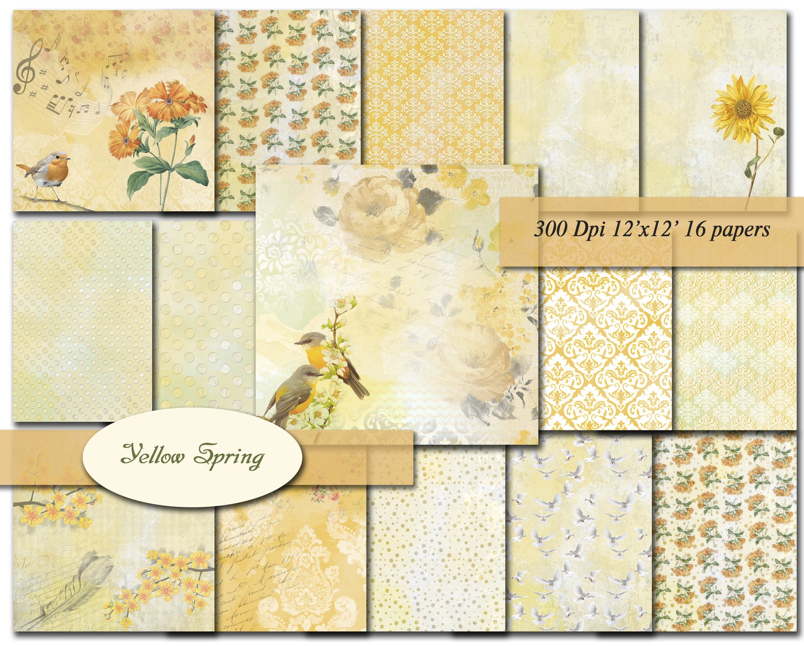 Yellow Spring Digital Papers Scrapbooking Paper Digital Background ...