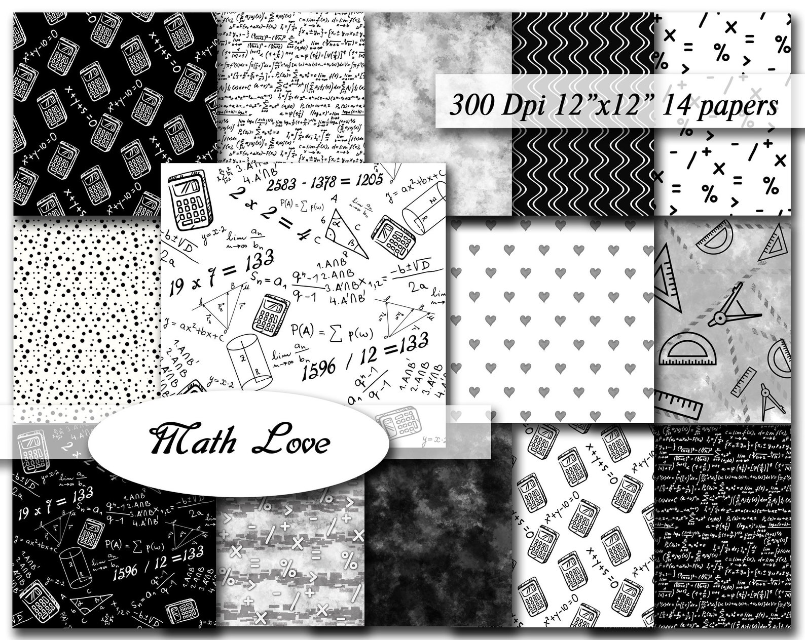 Math Love Mathematic Digital Papers Scrapbooking Paper Digital ...