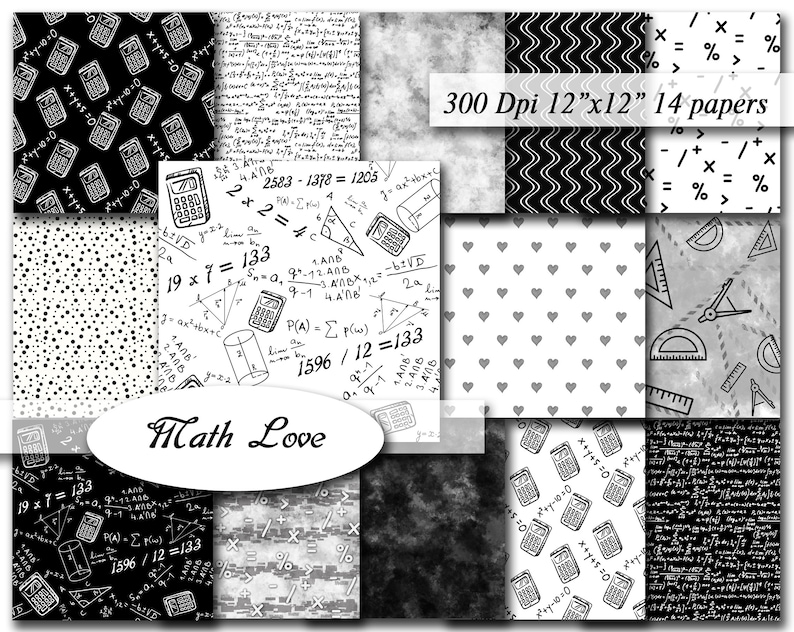 Math Love Mathematic Digital Papers Scrapbooking Paper Digital ...