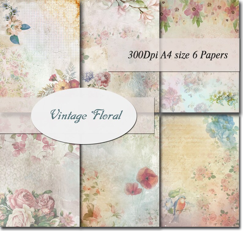 Vintage Floral Digital Papers Scrapbooking Paper Digital Background ...