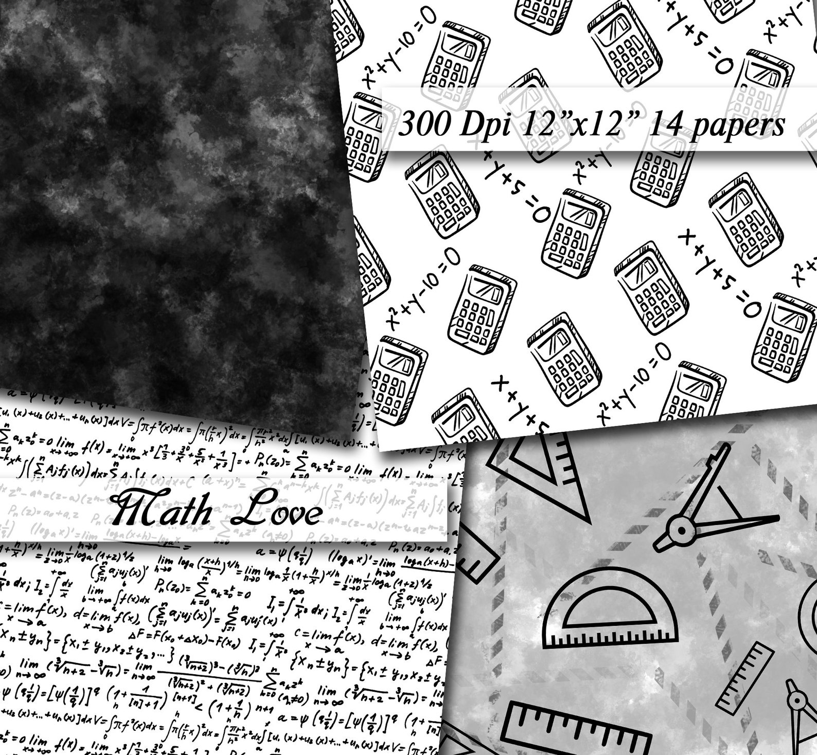 Math Love Mathematic Digital Papers Scrapbooking Paper Digital ...