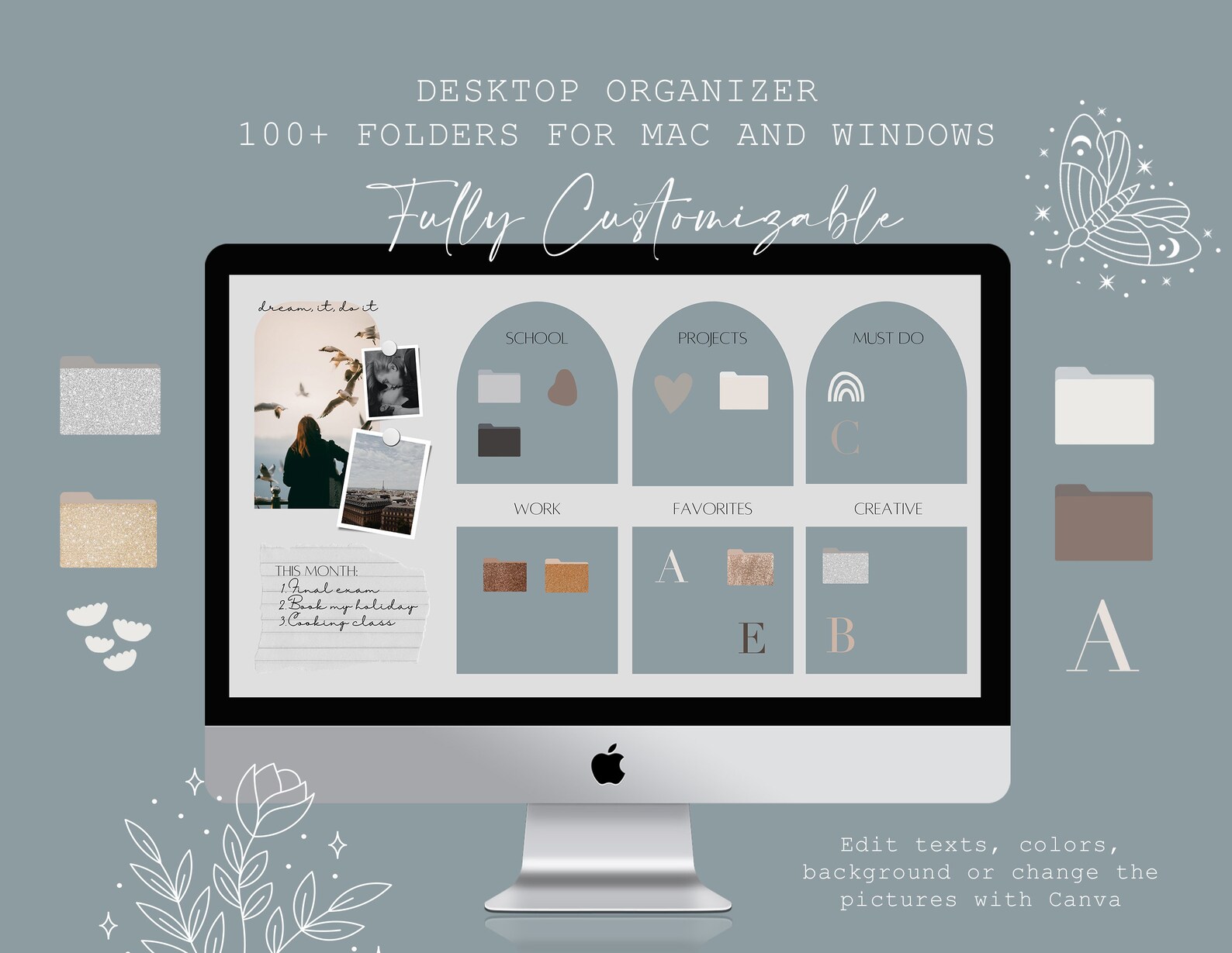 MEGA BUNDLE Desktop Organizers Editable Calendar 240 Folder Icons ...