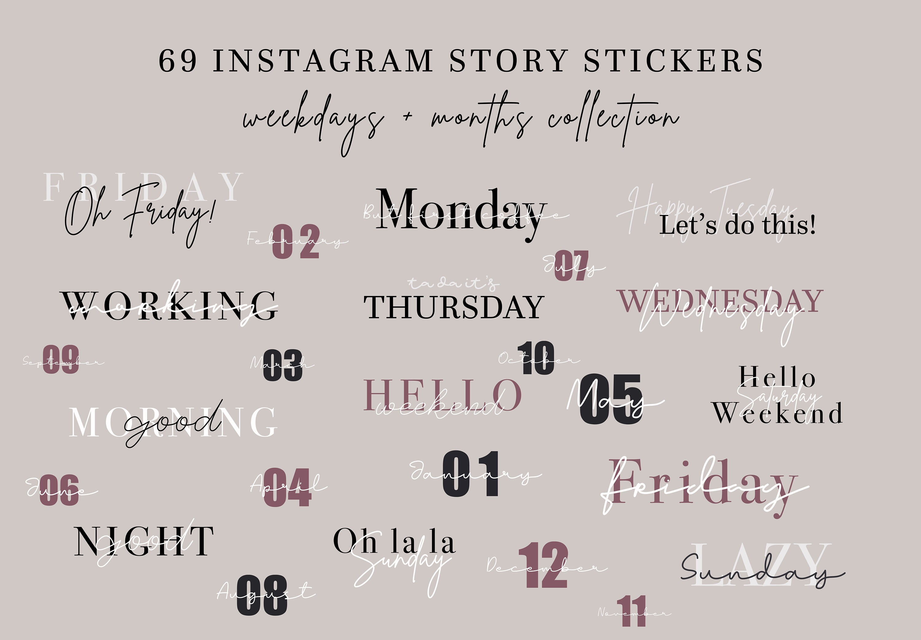 69 WEEKDAY and Months Modern Instagram Story Stickers Daily Sticker Set ...