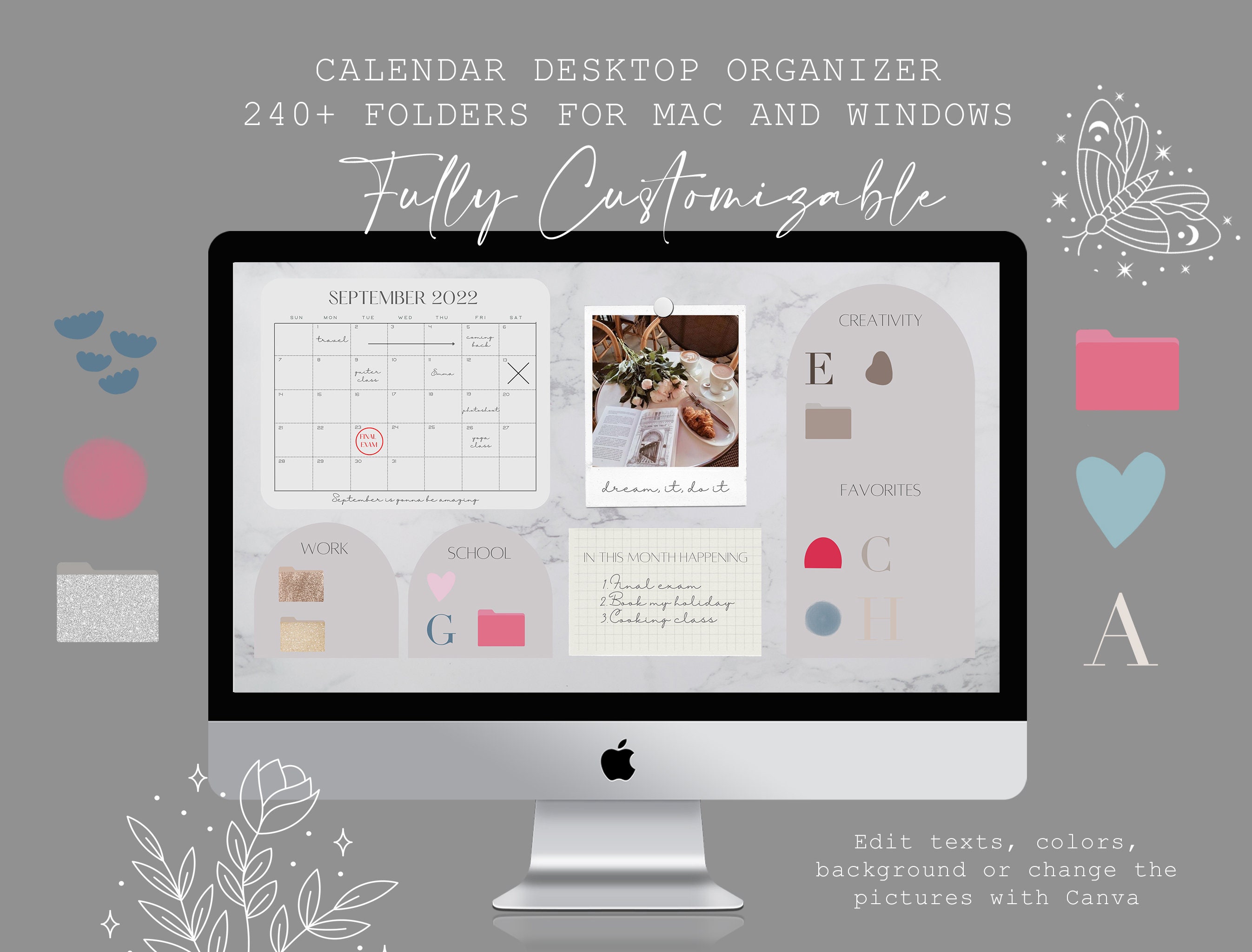 MEGA BUNDLE Desktop Organizers Editable Calendar 240 Folder Icons ...