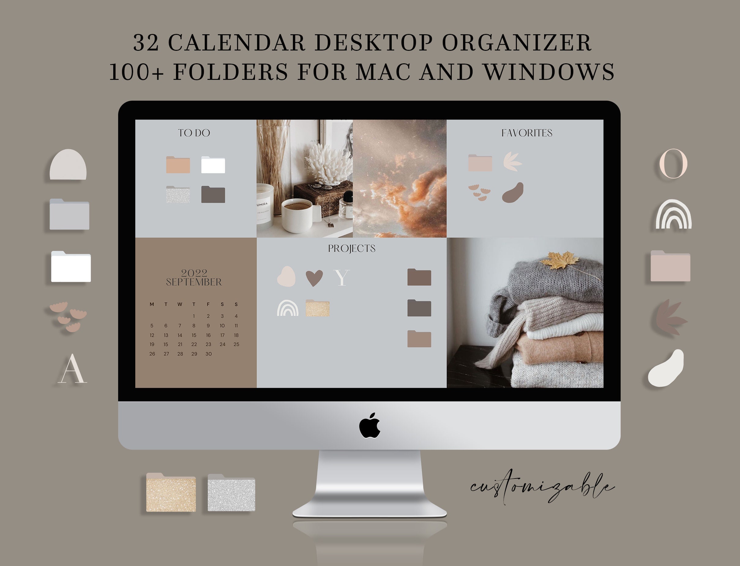 2022/2023 Calendar Desktop Organizer and 100 Folder Cover for Mac and ...