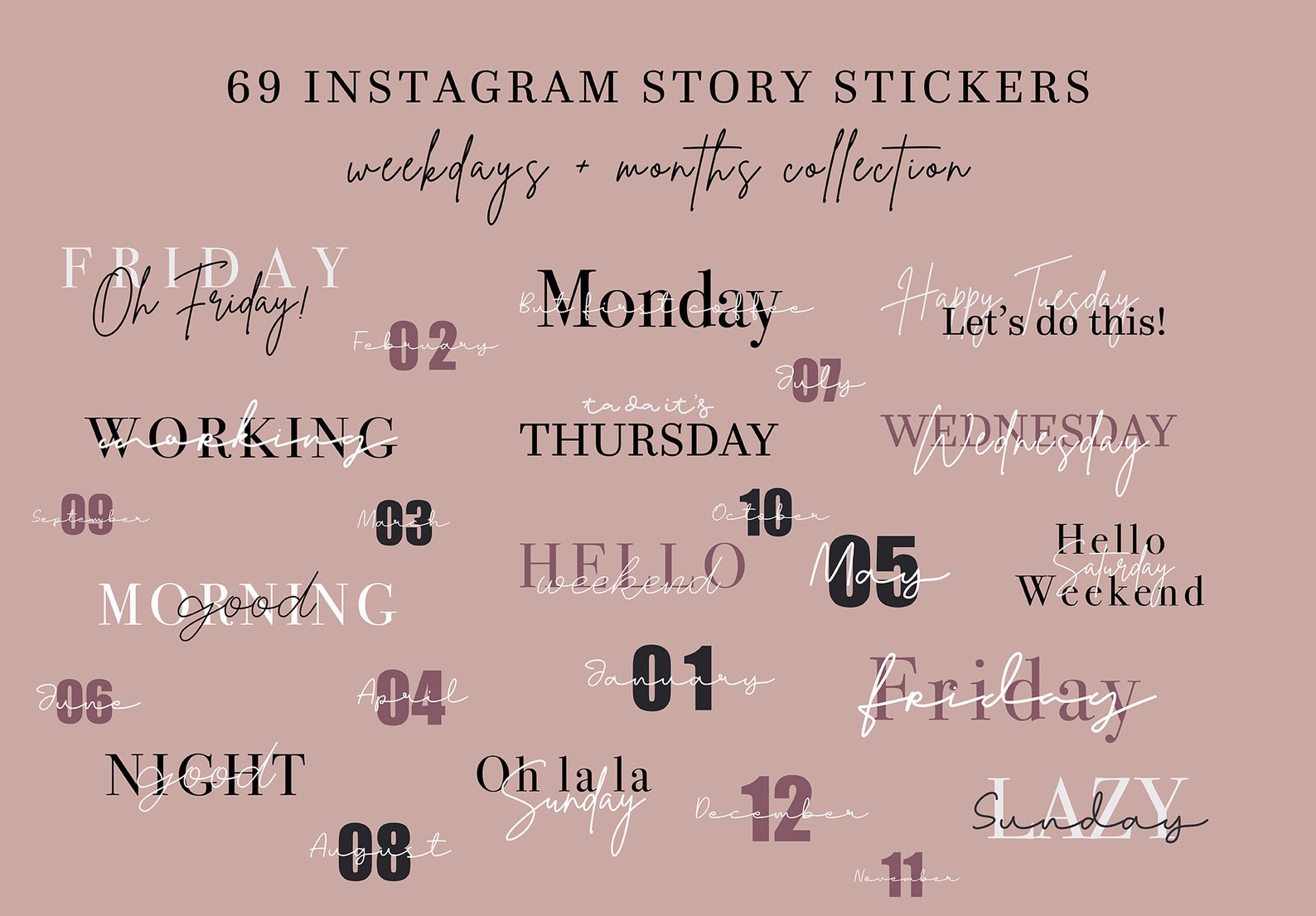 69 WEEKDAY and Months Modern Instagram Story Stickers Daily Sticker Set ...