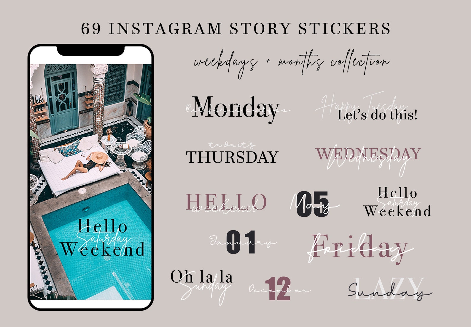 69 WEEKDAY and Months Modern Instagram Story Stickers | Daily Sticker ...