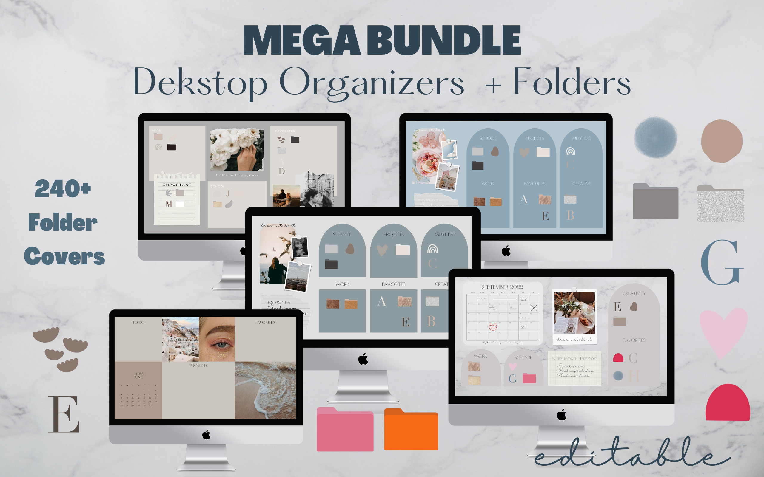 MEGA BUNDLE Desktop Organizers Editable Calendar 240 Folder Icons ...