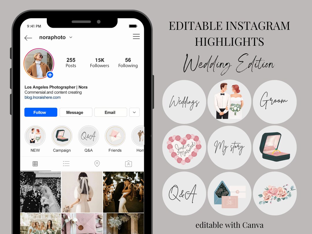 Wedding Instagram Highlight Covers: Editable Canva Icons (digital ...