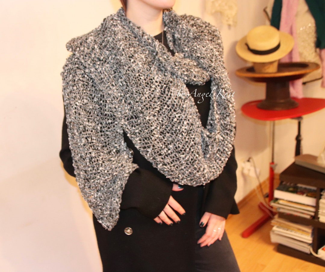 Black and White Scarf , Very Long Scarf , Viscose and Silk Scarf ...