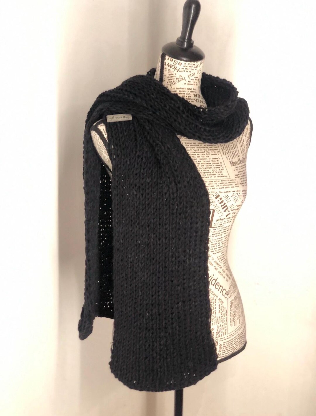 Black Wool Scarf Christmas Gift , Long Black Merino Wool Scarf , Black ...