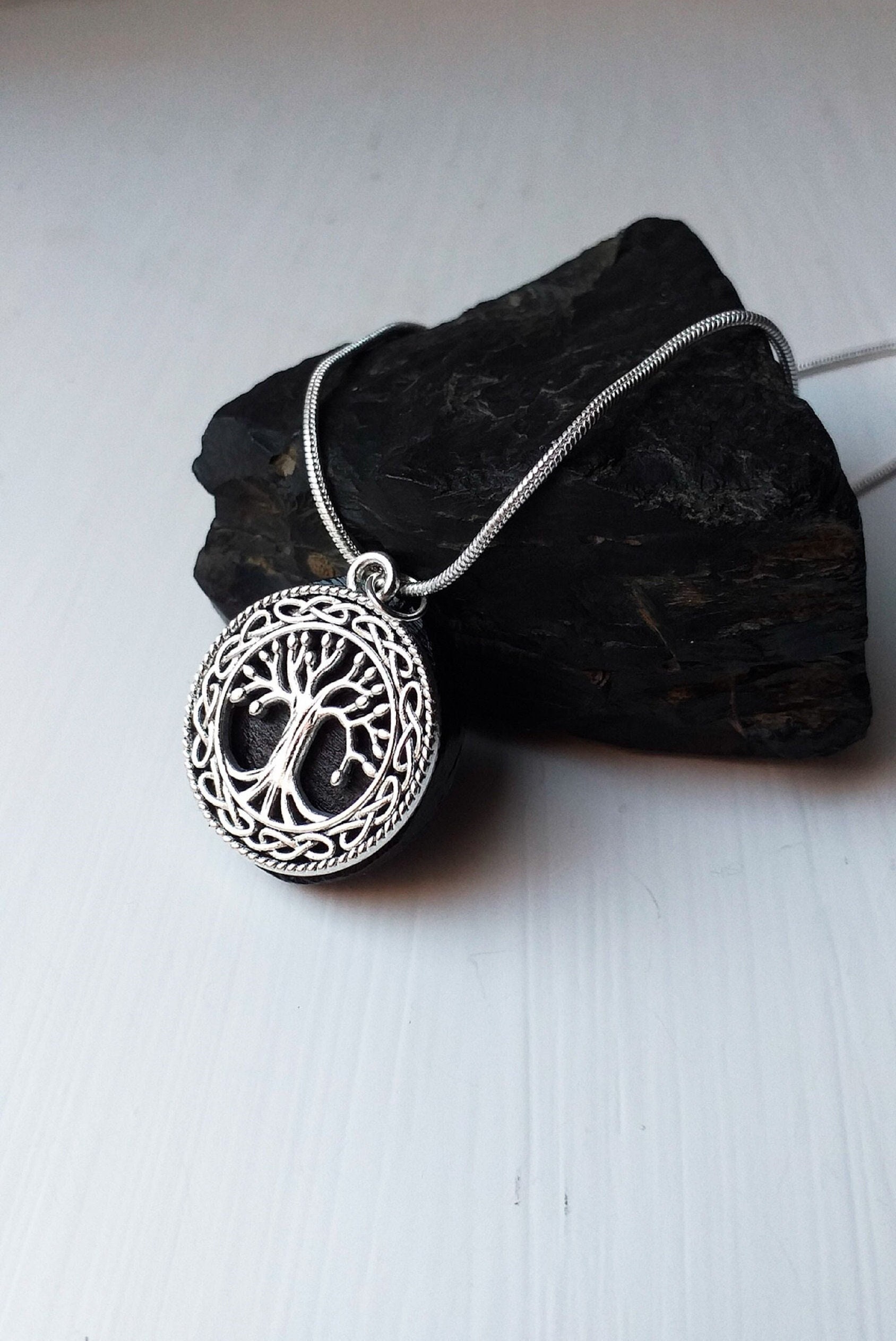 Hand Carved Real Coal With Tree of Life Pendant, Natural Organic Jet ...