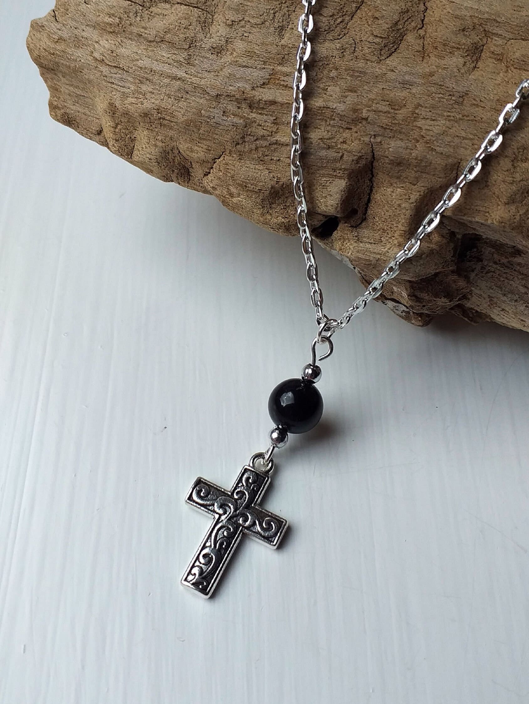 Whitby Jet Cross Pendant Necklace Whitby Jet Filigree - Etsy UK