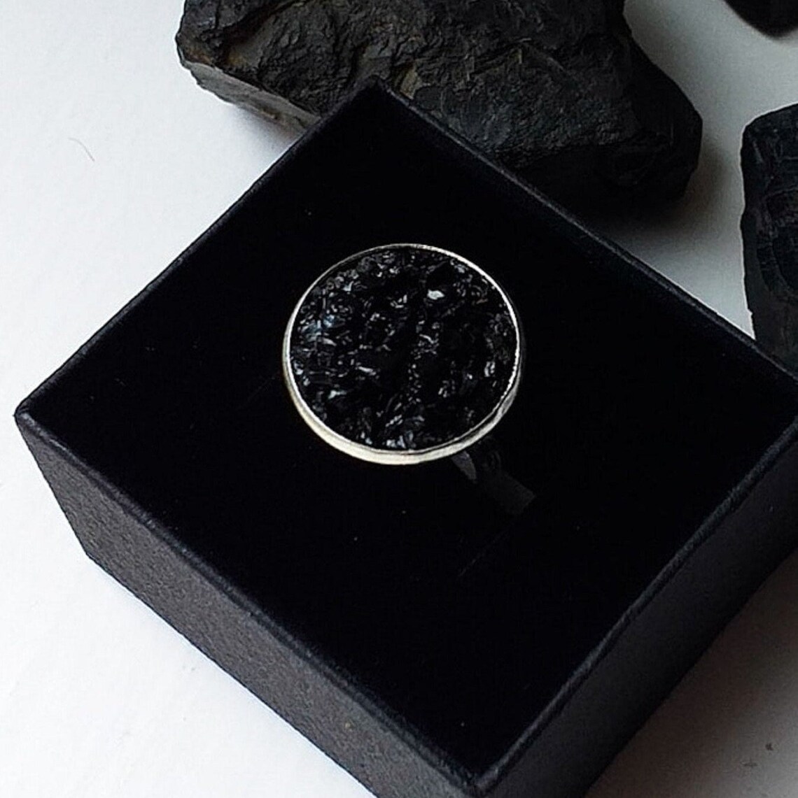 Real Anthracite Coal Ring Coal Ring Adjustable Silver Black - Etsy