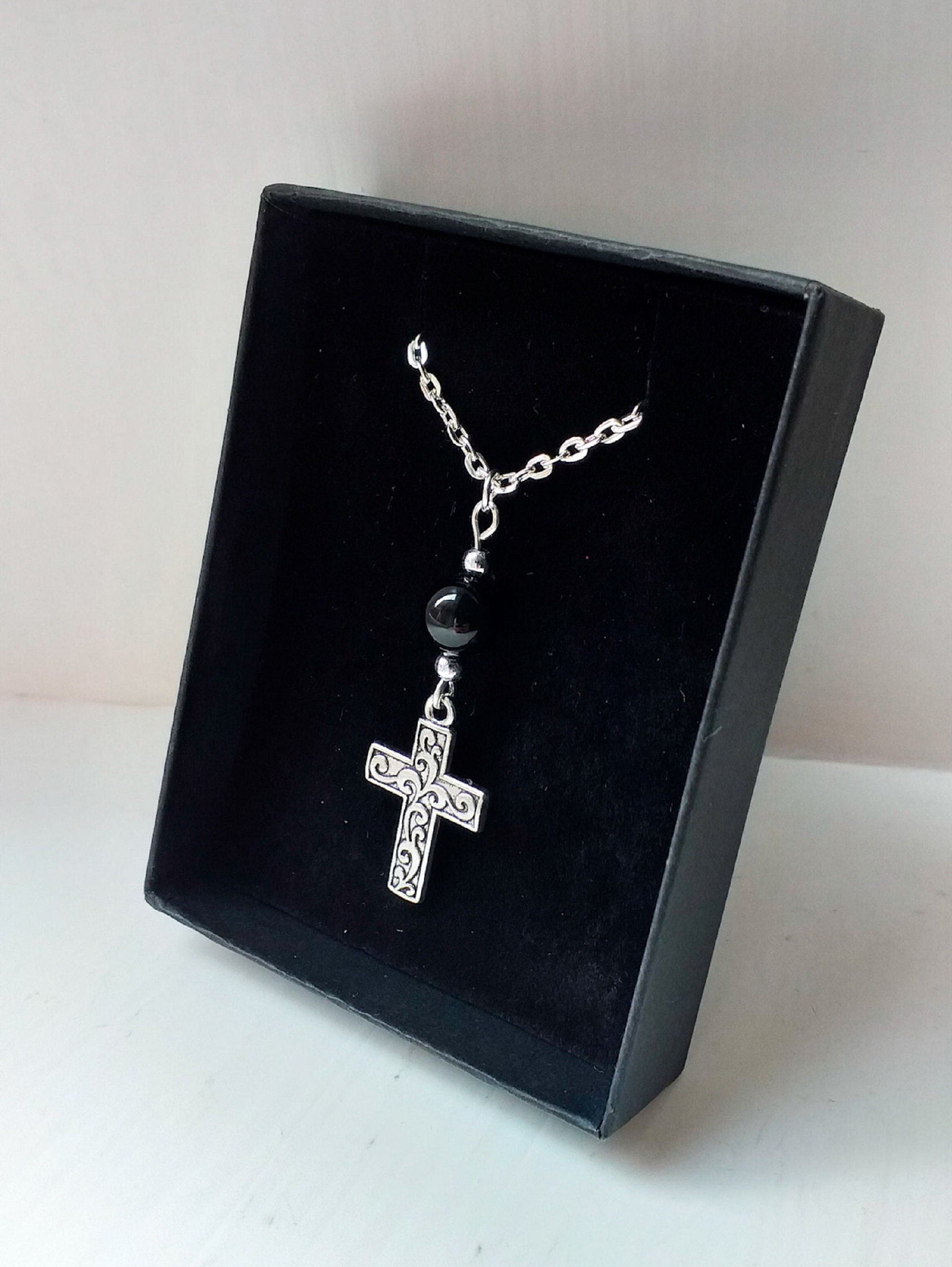Whitby Jet Cross Pendant Necklace Whitby Jet Filigree - Etsy UK